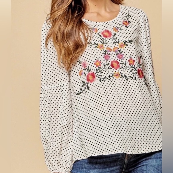 Savanna Jane | Tops | Savanna Jane Embroidered Floral Polka Dot Blouse ...